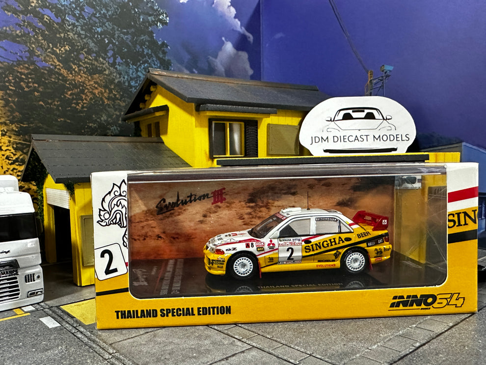 INNO64 Mitsubishi Lancer Evolution III #2 Singha Ralliart Rally of Tha ...